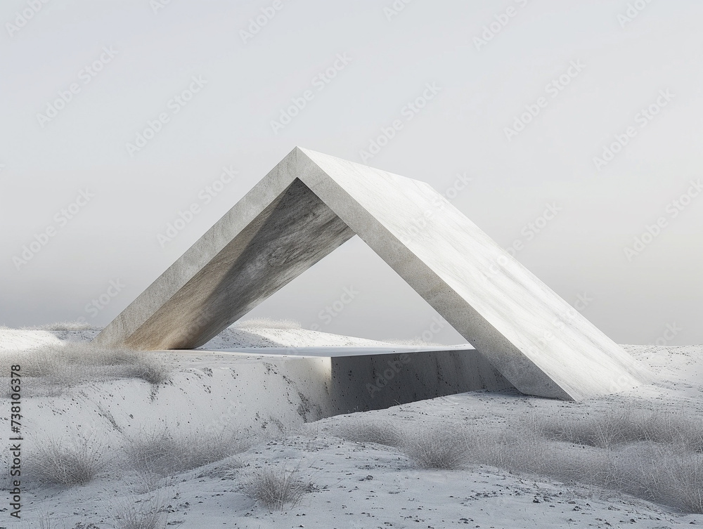 Generate a 3D render of a one of a kind minimalistic V shaped structure ...