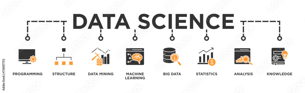Data science banner web icon vector illustration concept with icon of ...