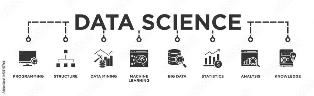 Data science banner web icon vector illustration concept with icon of ...
