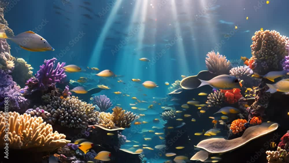 4K HD Video of many varieties of tropical fish swimming around in a ...