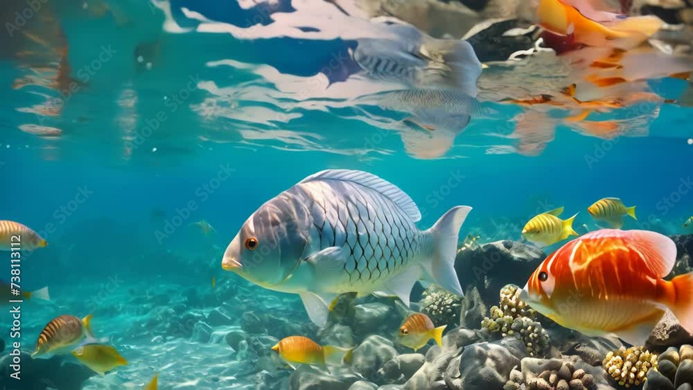 4K HD Video of many varieties of tropical fish swimming around in a ...