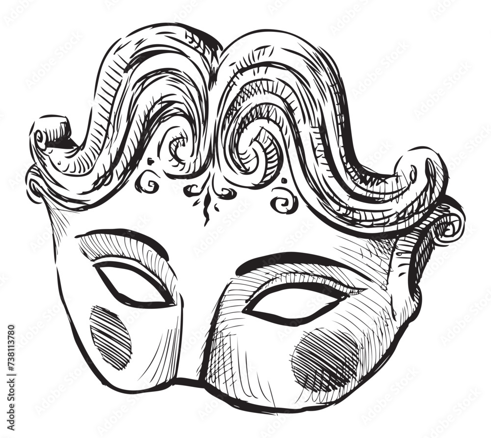 Sketch of single decorative carnival mask for masquerade, party, vector ...