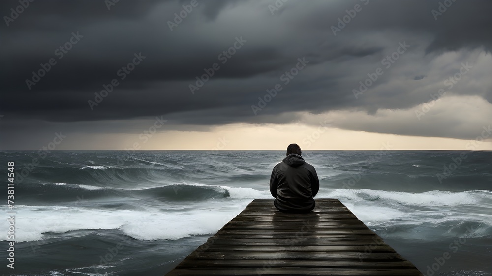 represent people suffering from depression, A boy with sad mood at a ...