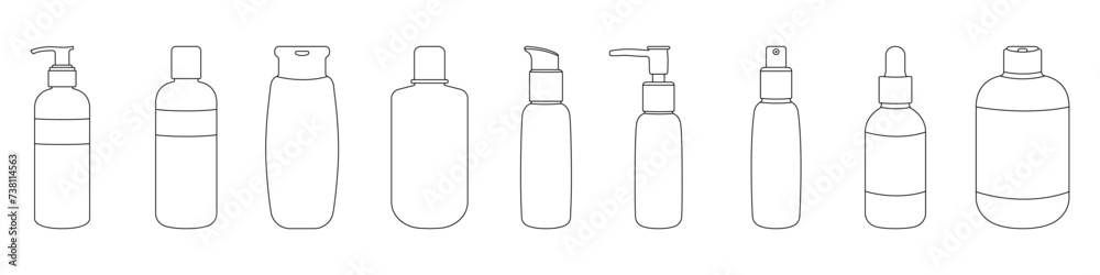 Set of liquid bottles with a dispenser vector. bottles for body care ...