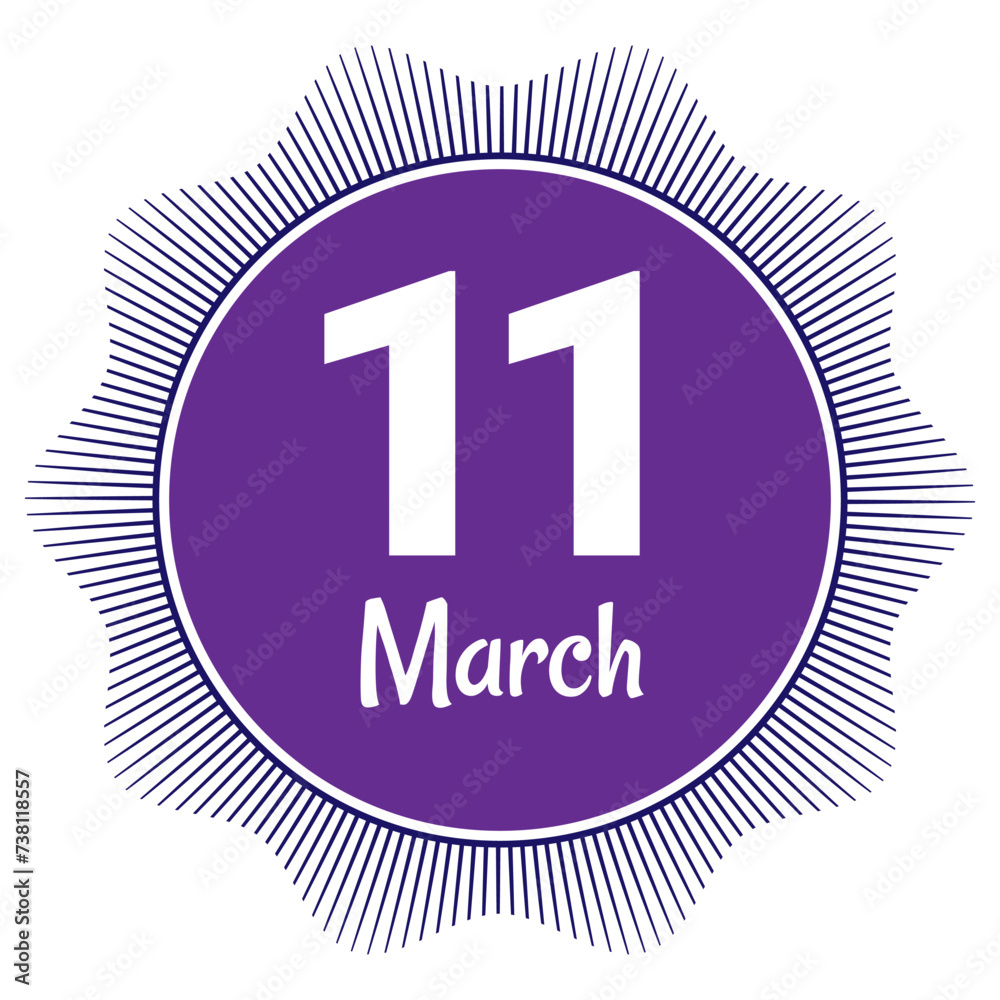 11 March, Date template. Useful design for calendar or event promotion ...