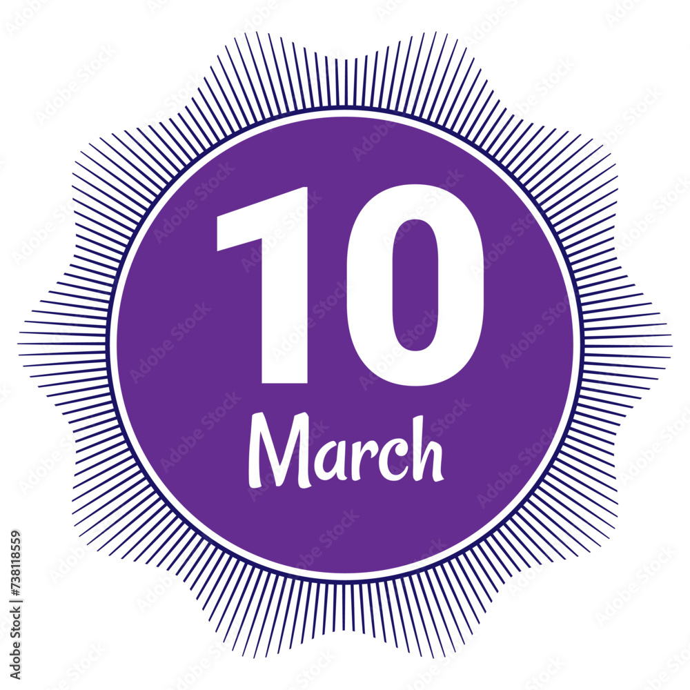 10 March, Date template. Useful design for calendar or event promotion ...
