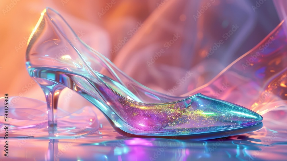 Magical modern Cinderella fairy tale glass slipper. Fashion iridescent ...