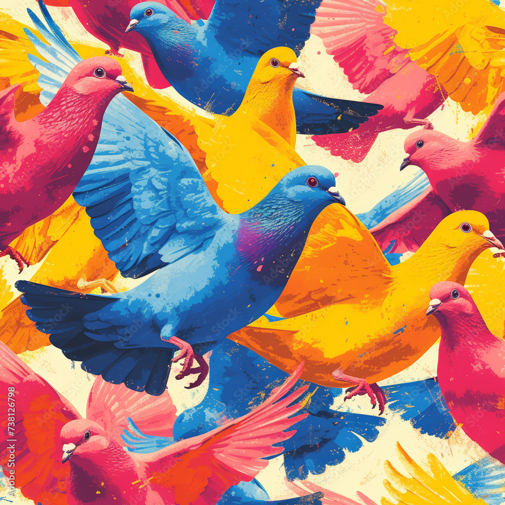 Tile with doves, pigeon as background and to fill areas, ai generated ...