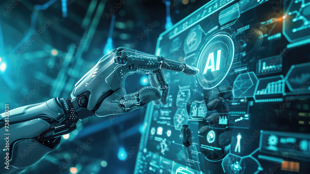 Robotic hand touching interface, showcasing the seamless integration ...