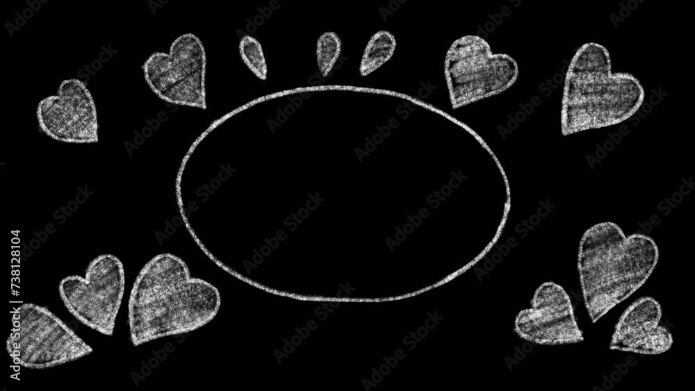 Hand drawn animated doodle of an oval frame with hearty around. Video ...
