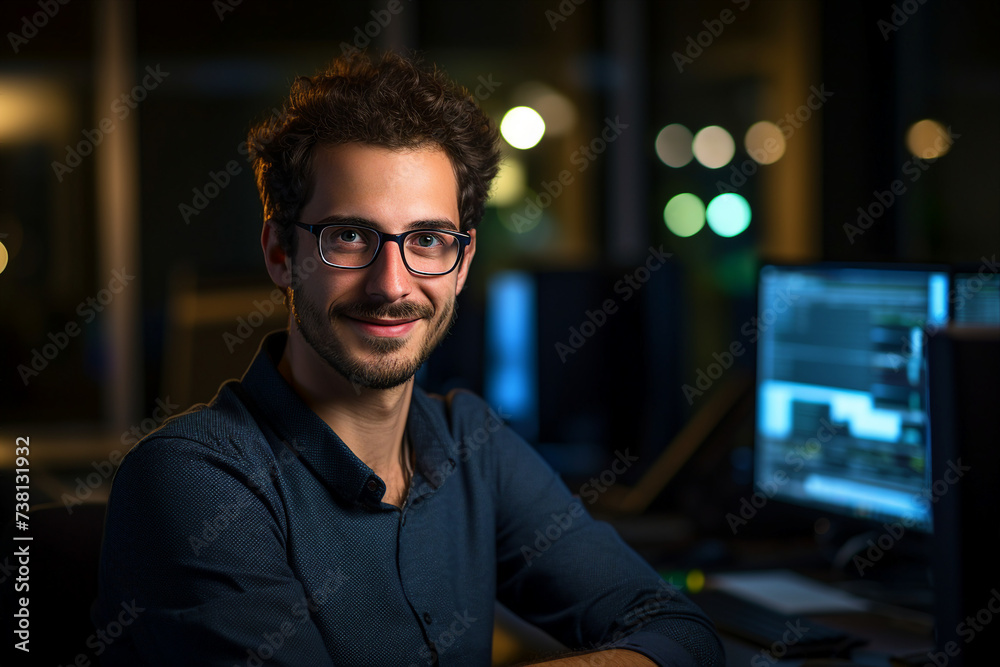 Experienced hacker in action breaking software protection server code Generative Ai image pic ...