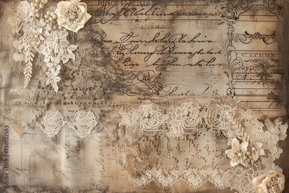 exquisite hand-drawn illustration featuring lace snippets in sepia hues ...