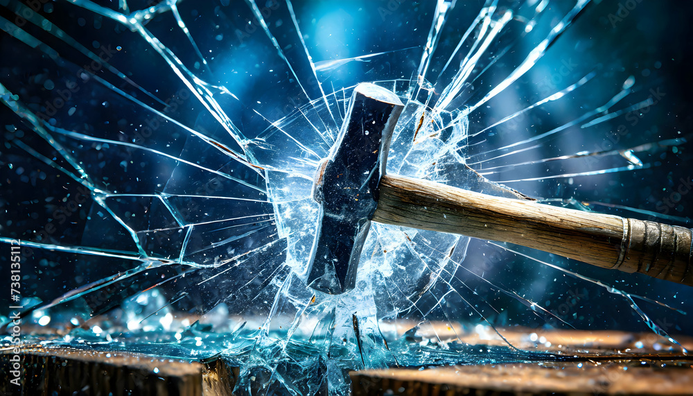 A dynamic close-up shot capturing the moment of impact as a hammer ...
