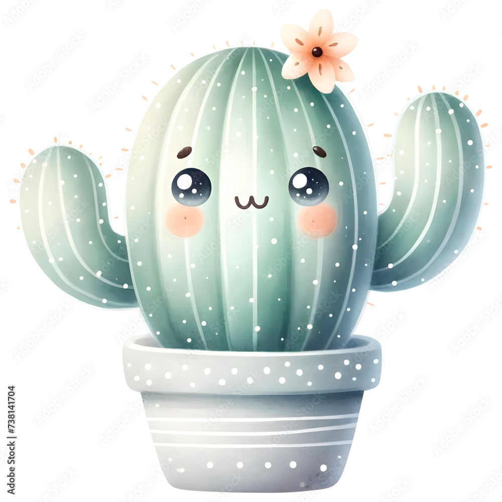 Cute watercolor cactus clipart with transparent background Stock ...