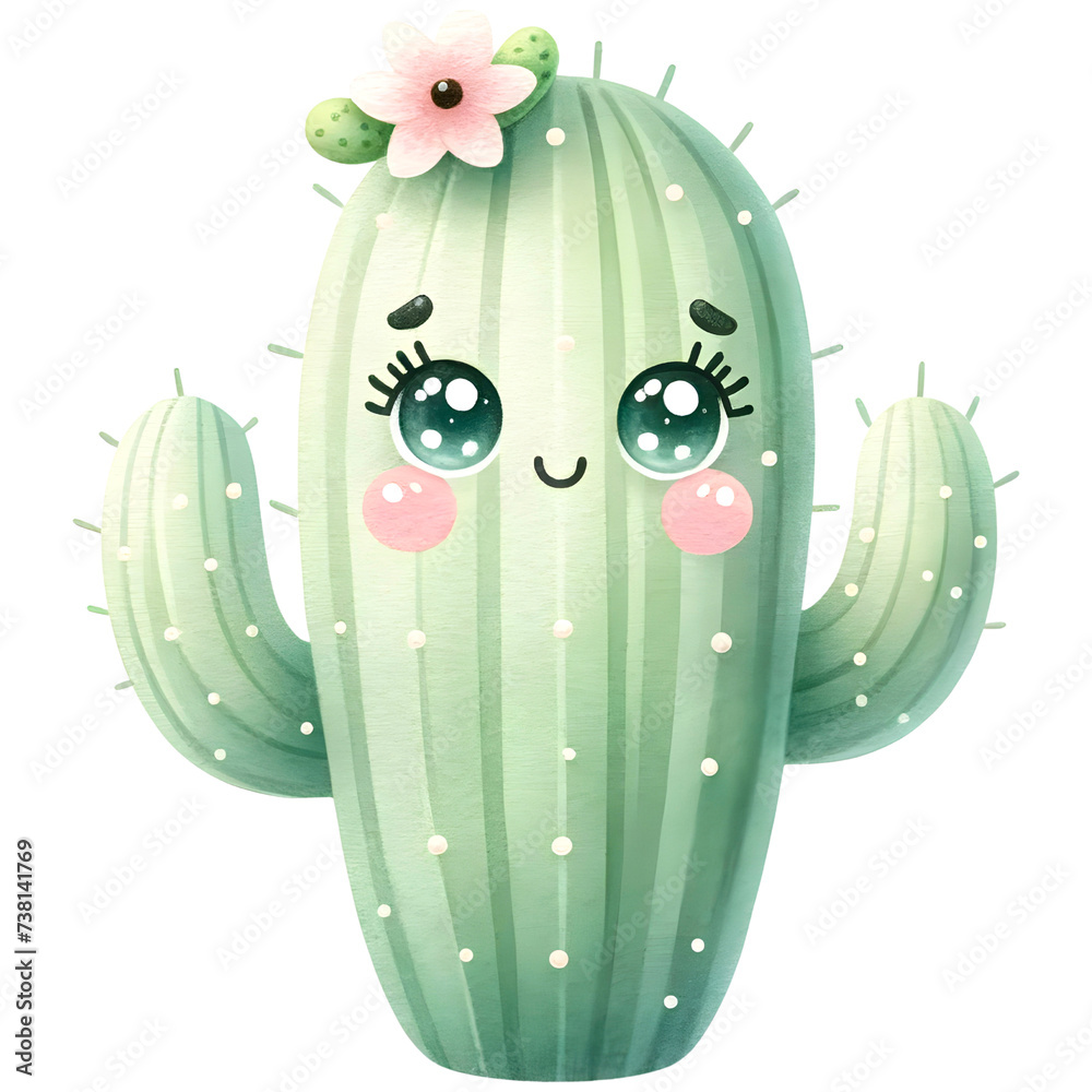 Cute watercolor cactus clipart with transparent background Stock ...