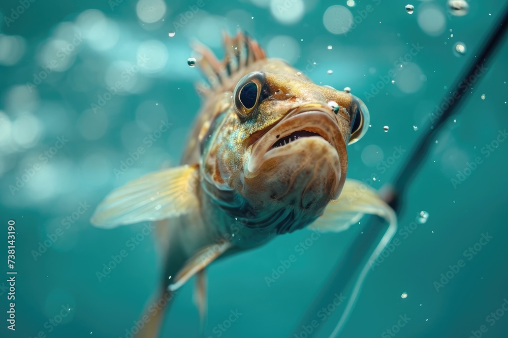 A detailed view of a fish swimming in the clear waters of a body of ...