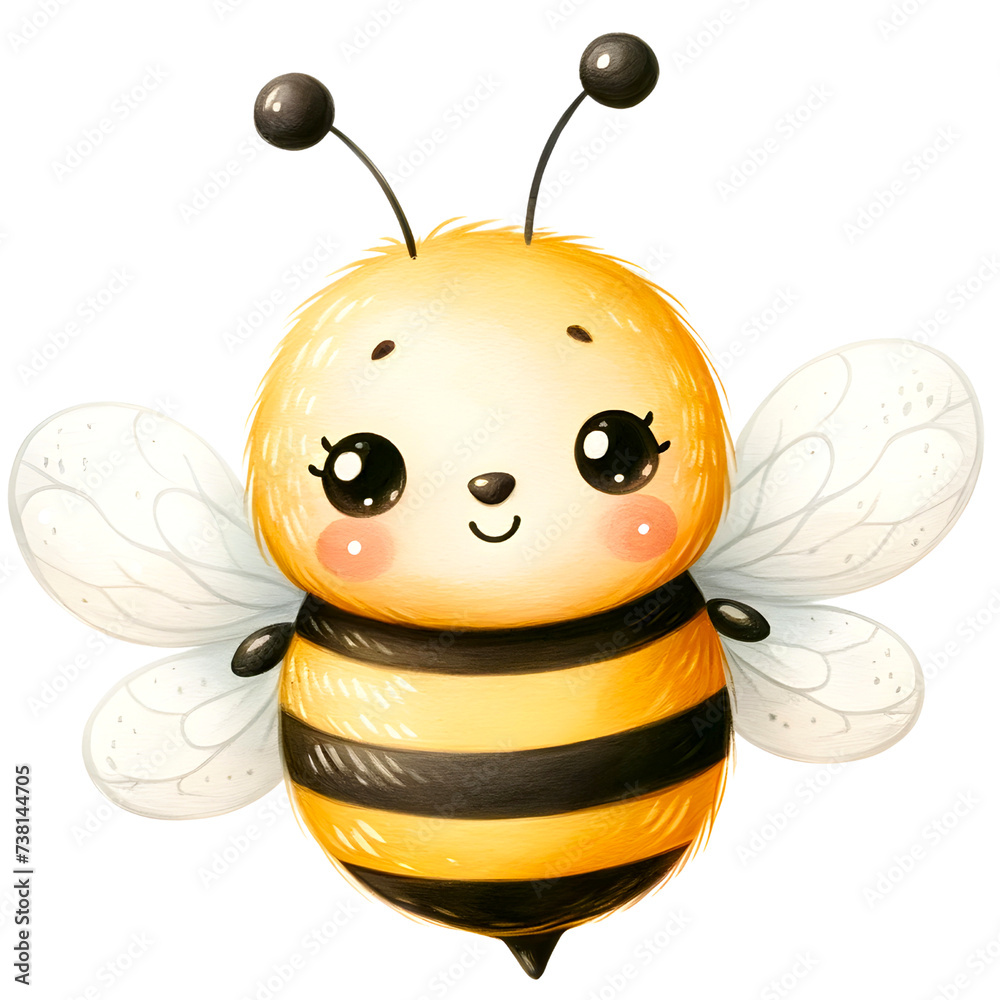 Cute watercolor bee clipart with transparent background Stock ...