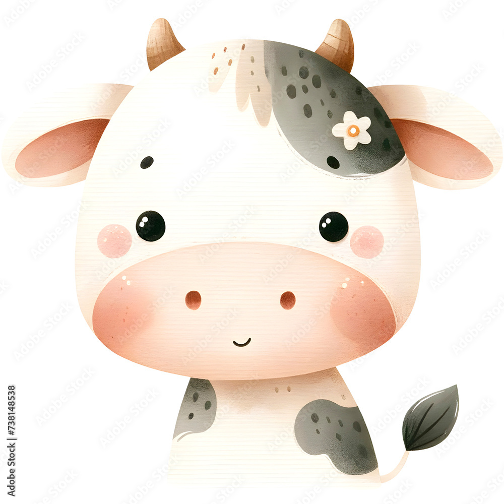 Cute watercolor cow clipart with transparent background Stock ...