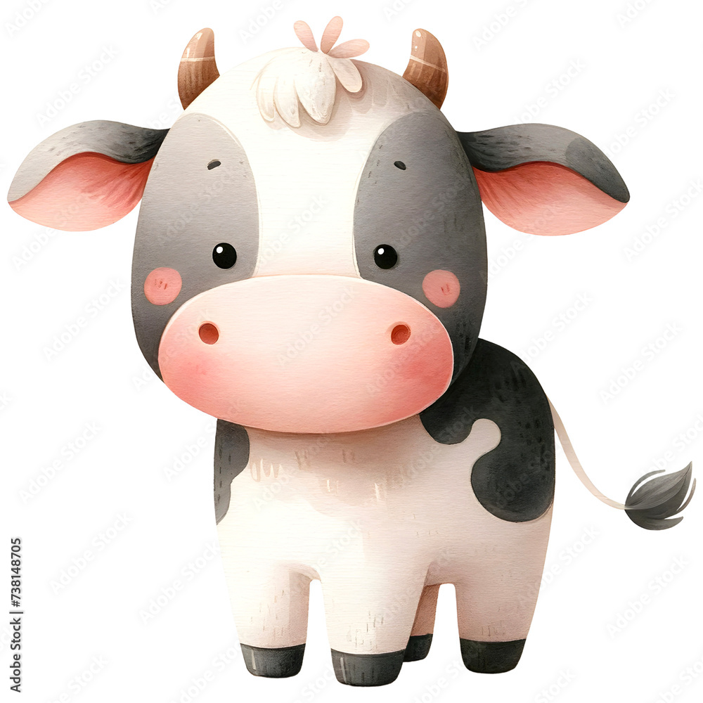 Cute watercolor cow clipart with transparent background Stock ...