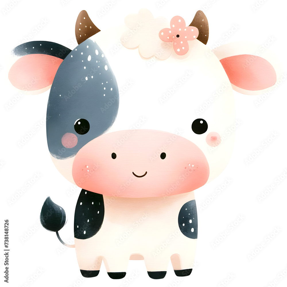 Cute watercolor cow clipart with transparent background Stock ...