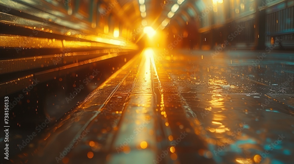 the sun shines brightly through the window of a subway car as it is ...