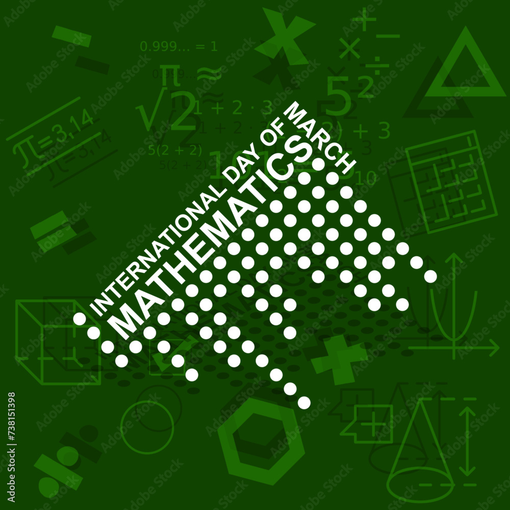 International Day of Mathematics event banner. Bold text with dots ...