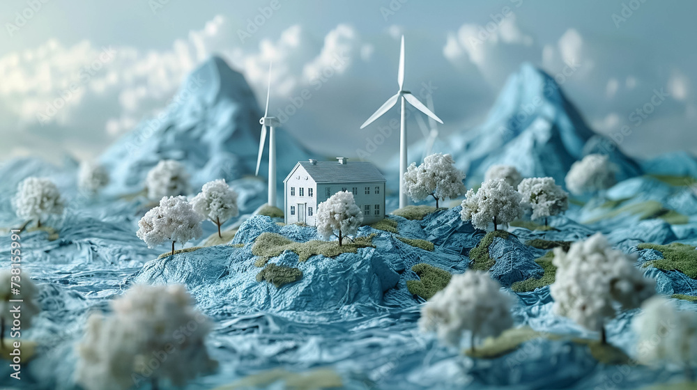 Paper art renewable energy with green energy as wind turbines Renewable ...