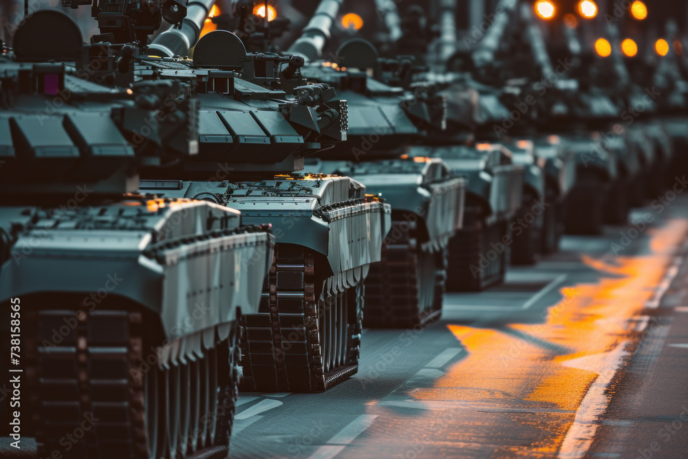Iron Clad Formation: Row of Battle Tanks Ready for Military Parade at ...