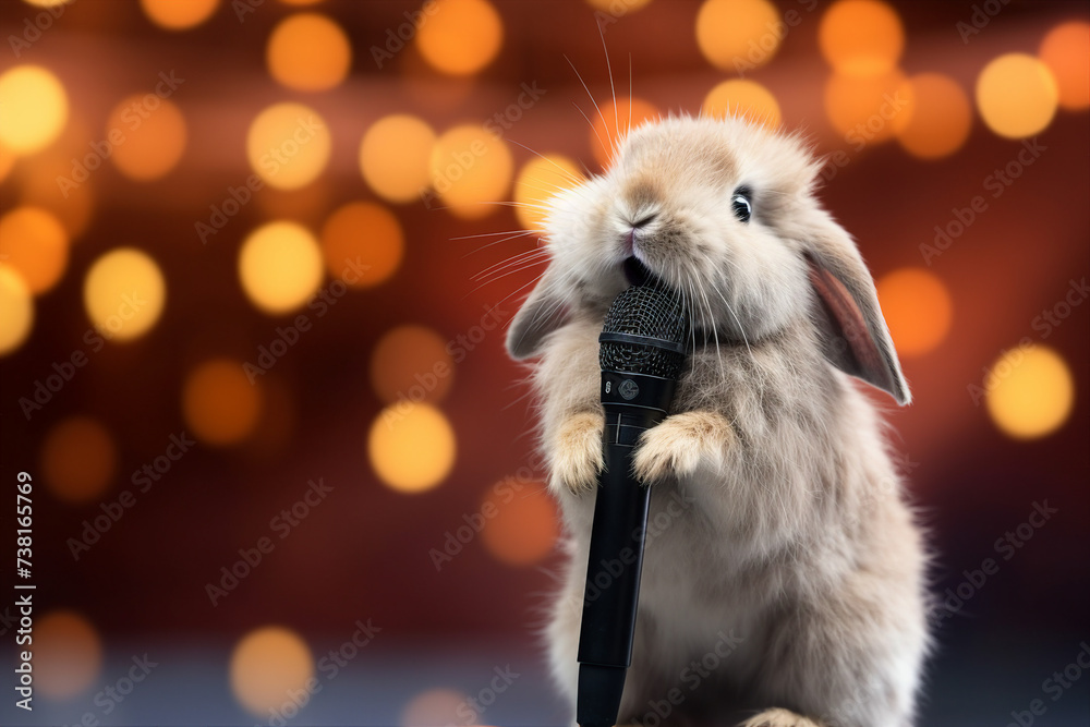 Generative AI image of cute small animal singing on stage concert ...