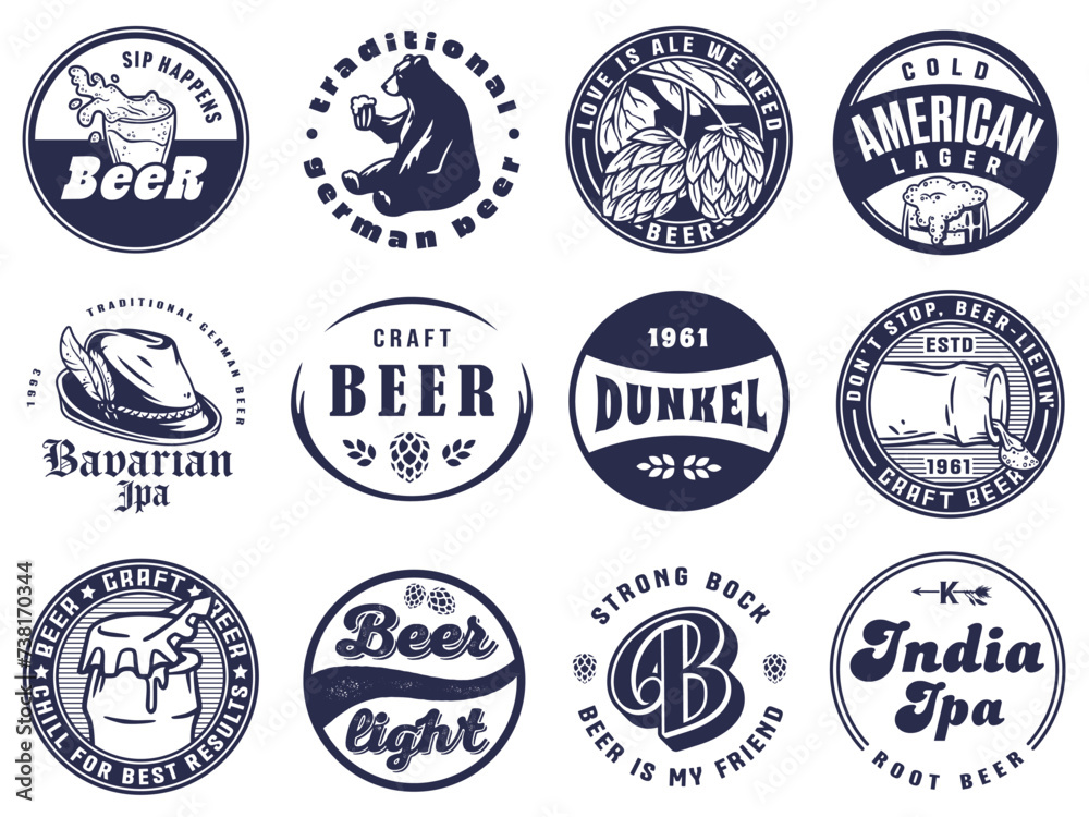 Beer Set of Retro Vintage Beer Badges and Labels for the Design of ...