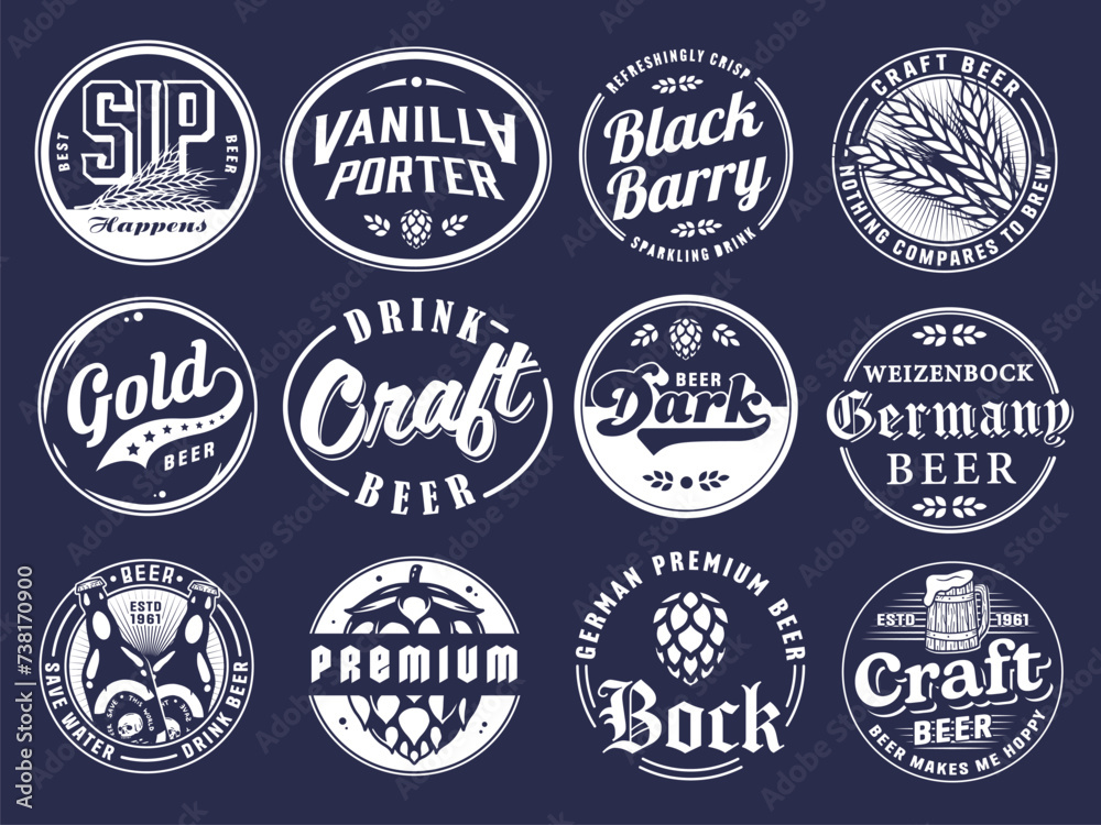 Beer Set of Retro Vintage Beer Badges and Labels for the Design of ...