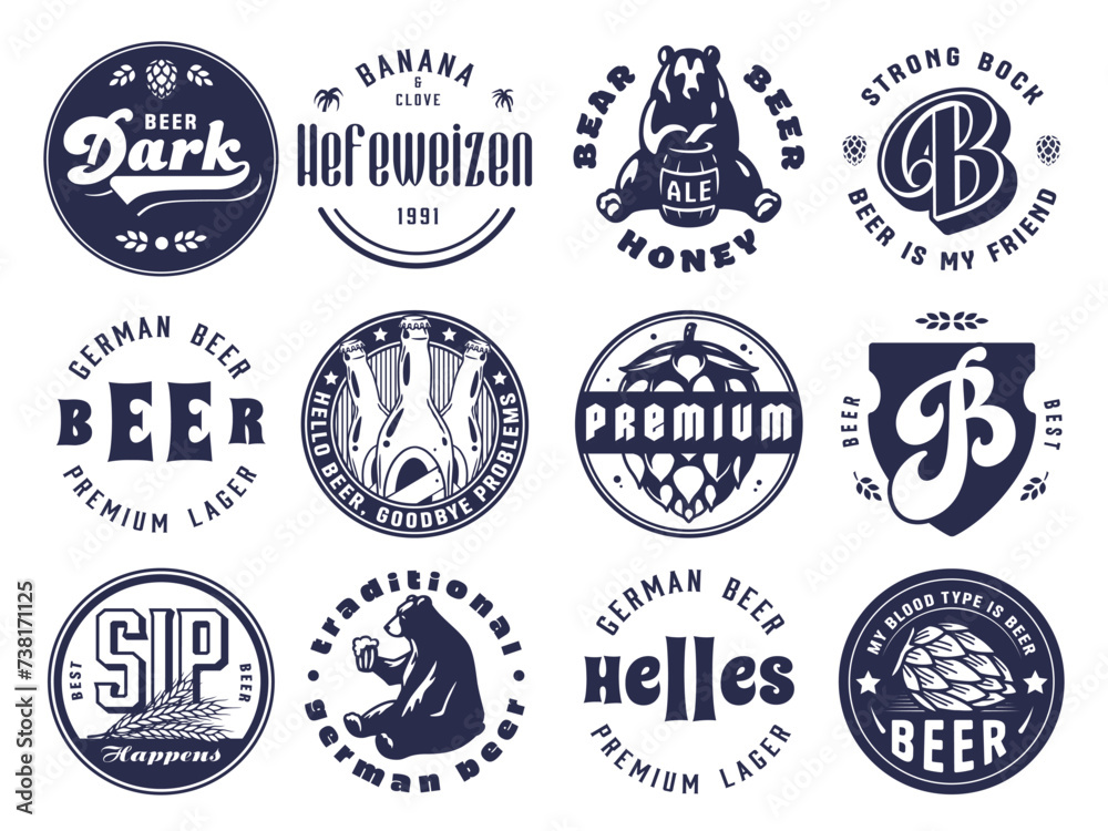 Beer Set of Retro Vintage Beer Badges and Labels for the Design of ...