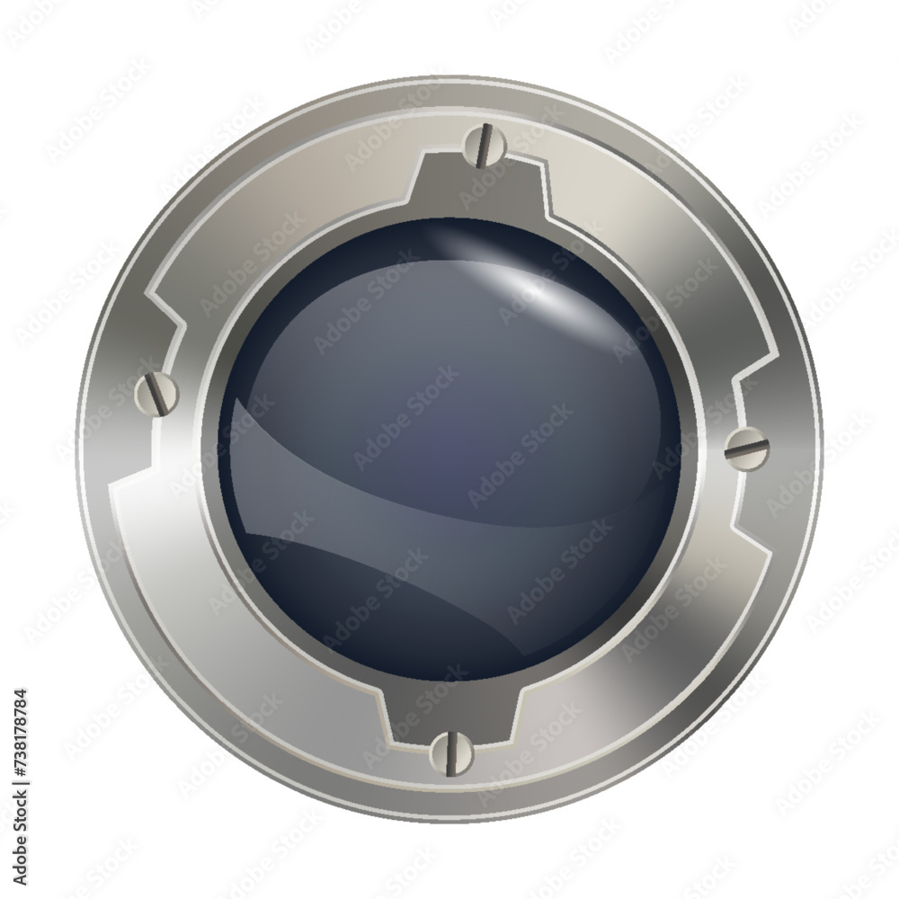 Porthole window icon. Safe round metalic spaceship illuminator decent ...