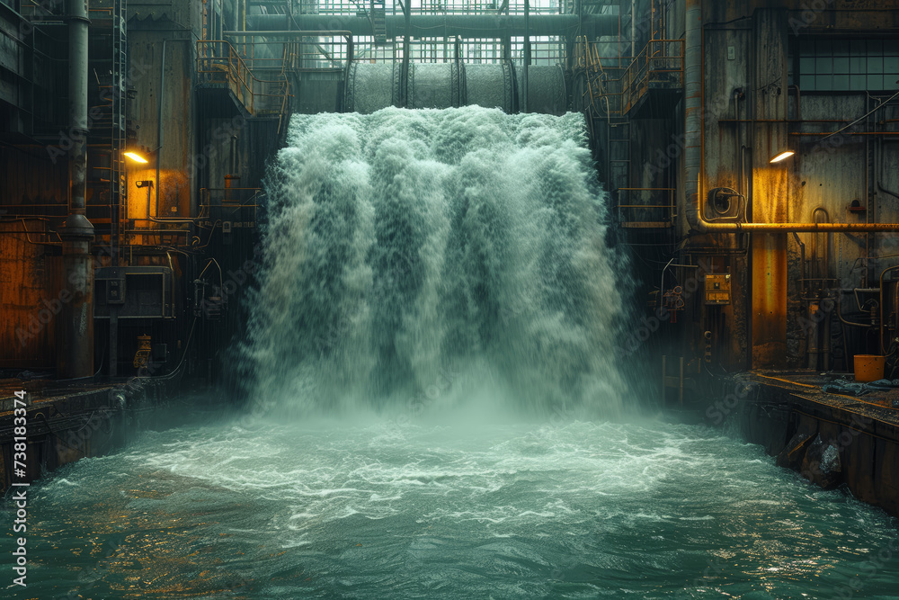 The rigid structures of an industrial area contrasting with the ...