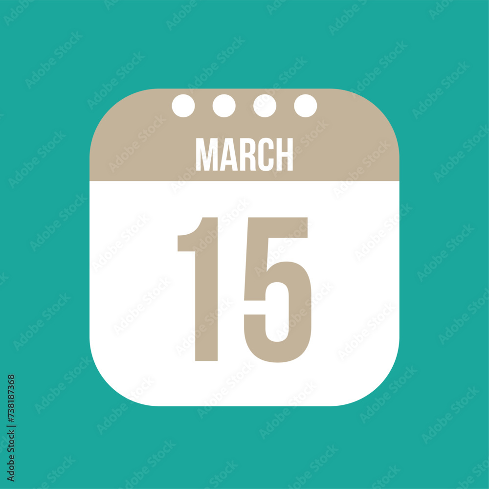 15 March calendar vector icon. White March date for the days of the ...