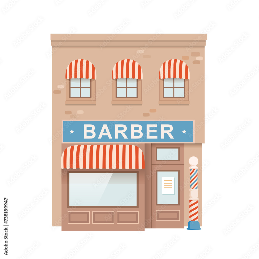 Barber shop building facade. Hair beauty salon store front view cartoon ...