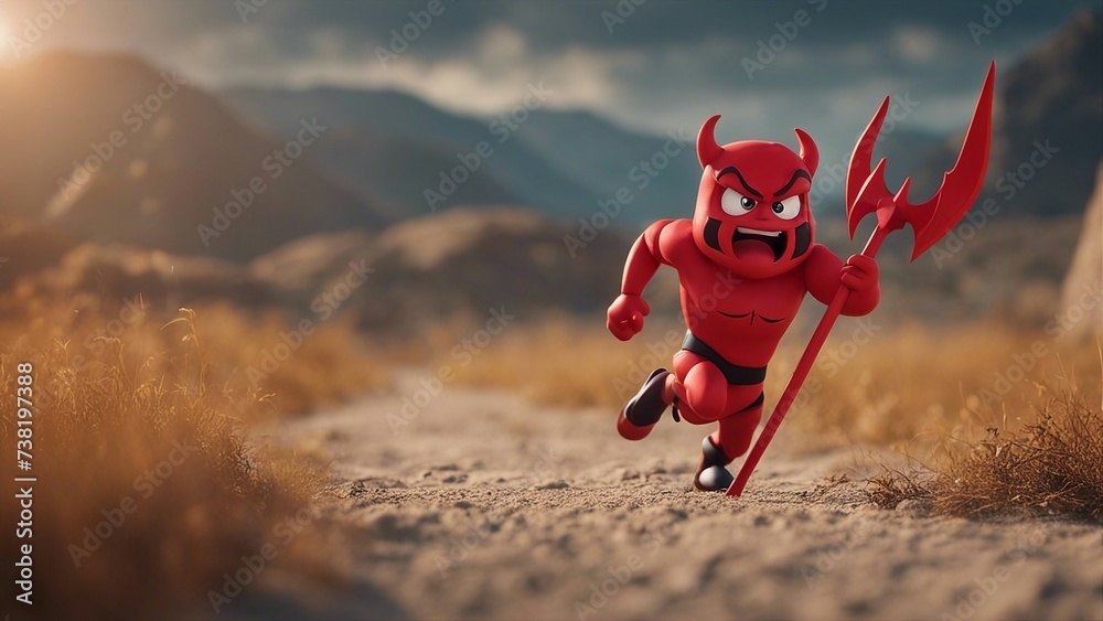 red devil in the forest Red devil dragon demon with trident in cartoon ...