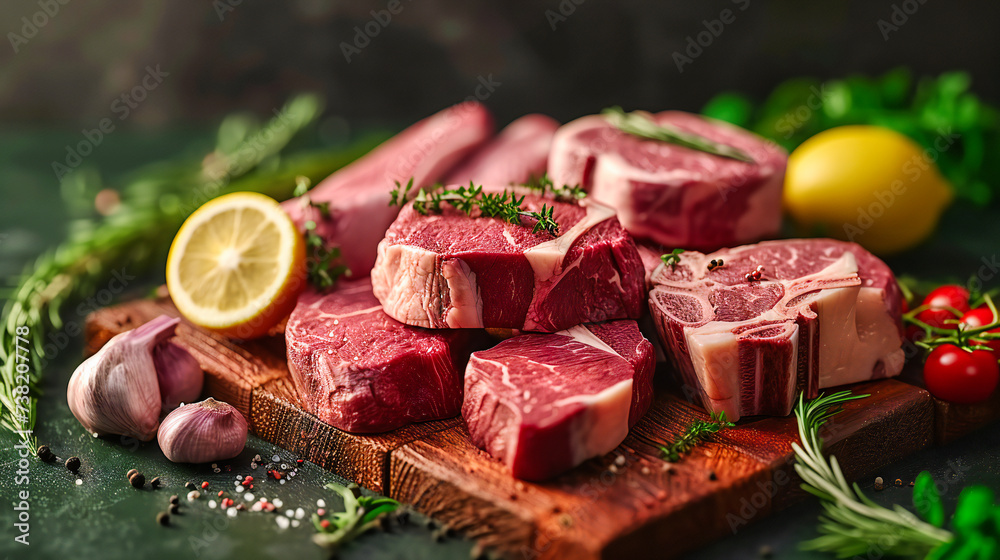 Premium Raw Beef Cuts Ready for Cooking, Enhanced with Fresh Herbs for ...