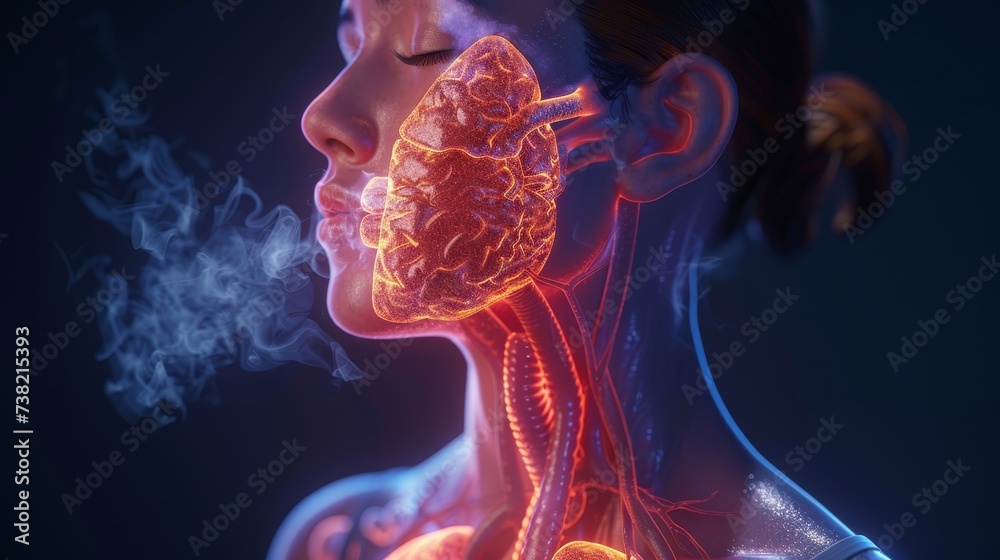 A striking visualization of a woman exhaling smoke with an overlay of ...