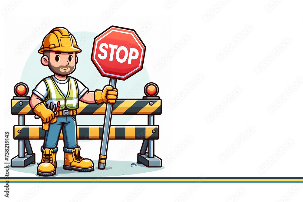Construction Worker with Stop Signal: Safety Campaign Graphic, Cartoon ...