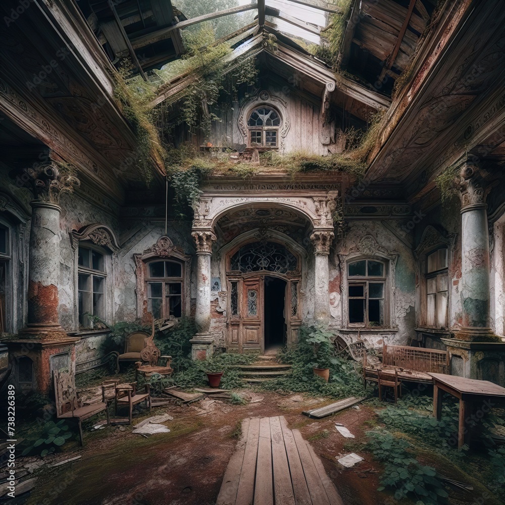 A Glimpse into a Forgotten Victorian Mansion Overrun by Nature. Stock ...