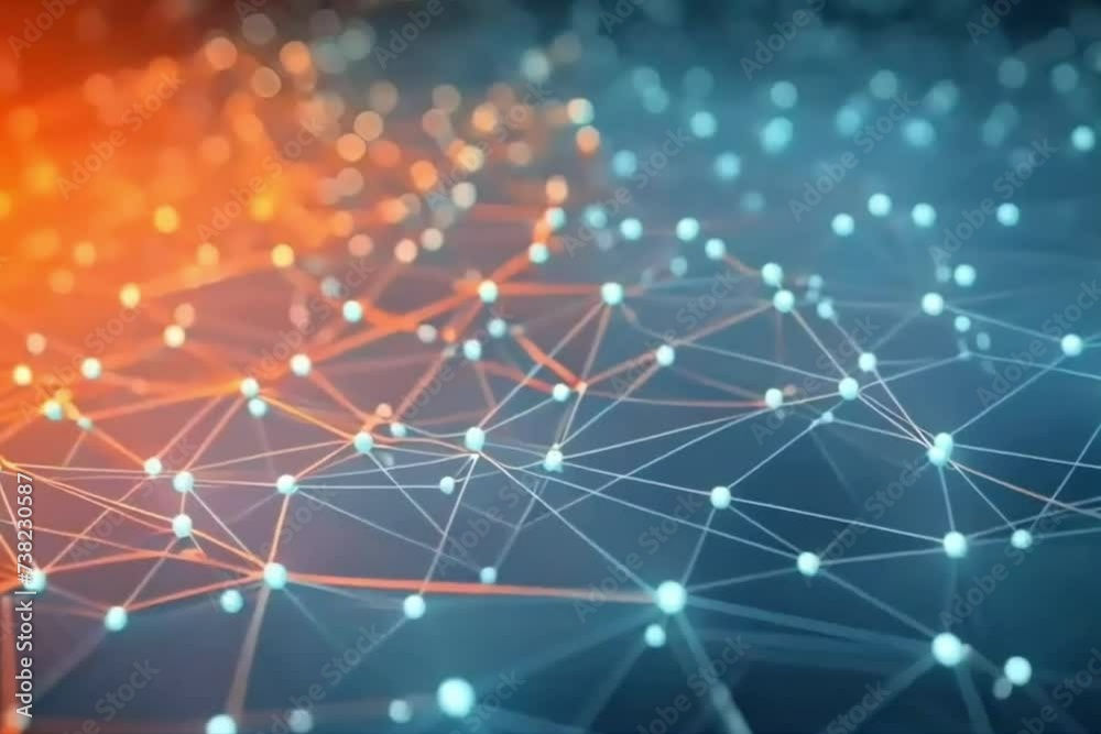 Neural network, connection of grid illustration in three dimensions ...