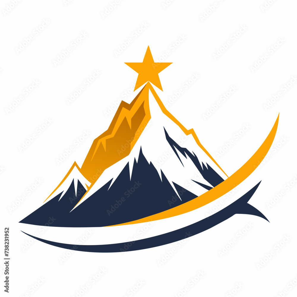 OTop Mountain Peak with Swoosh Rising Star for Success Business logo ...