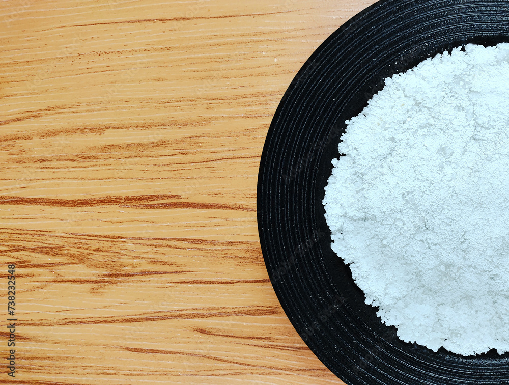 Partial view of typical Brazilian snack know as tapioca on the wooden ...
