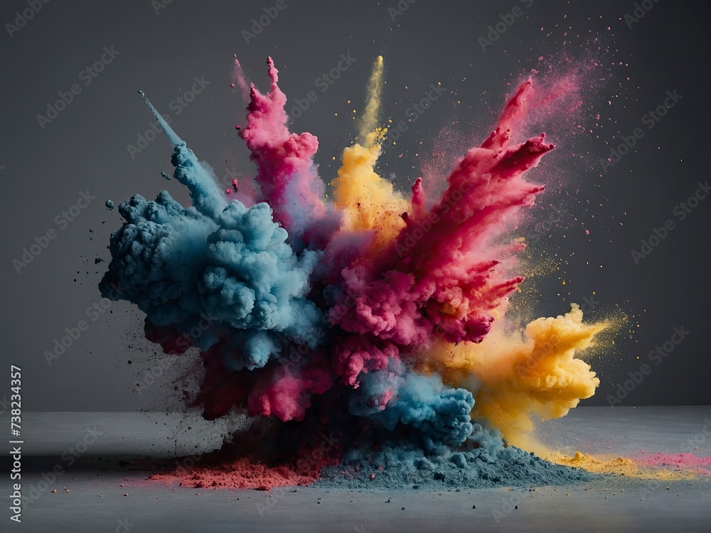 Explosion of colored powder on grey background - Colored powder ...