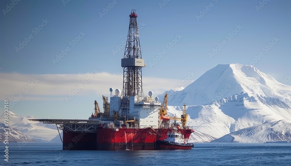 Offshore oil rig platform in open sea at daytime with blue waters and ...
