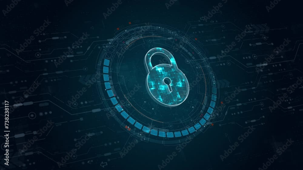 Vidéo Stock Motion graphic of Blue digital security key logo and circle ...