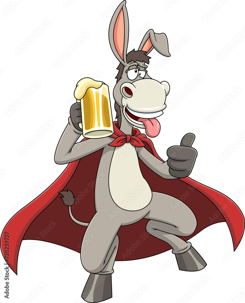 Drunk Donkey SuperHero Cartoon Character Holding A Beer And Giving The ...