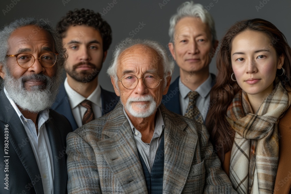 Happy diverse professional business team stand in office looking at ...