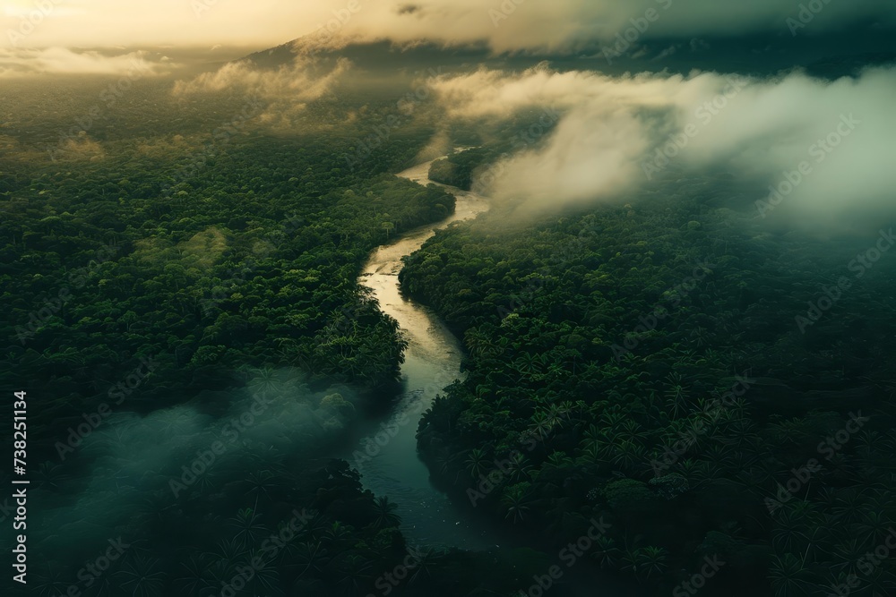 Mystical amazon rainforest landscape captured at the magic hour ...